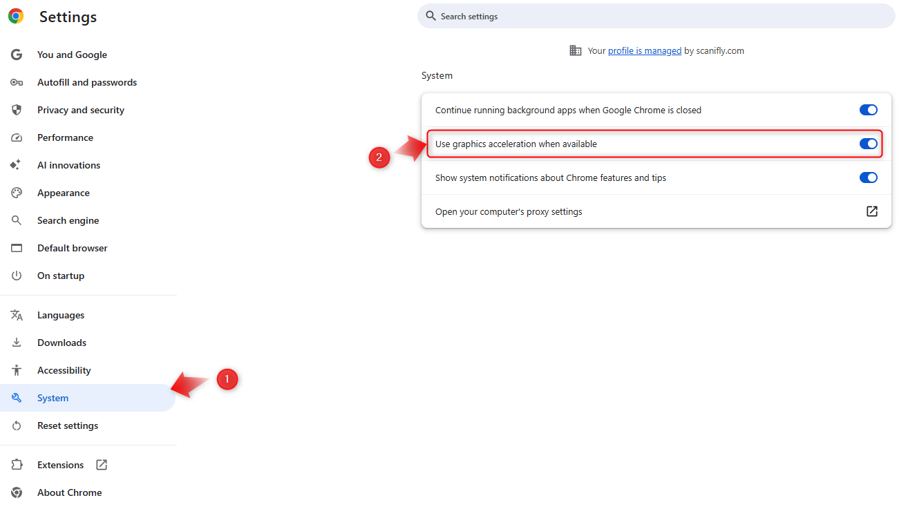 Google Chrome Browser Optimization Settings for Scanifly